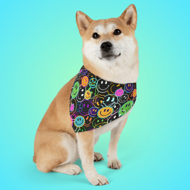 Retro Smiley Face Dog Bandana: Wavy Drippy Smile Pet Collar - Etsy