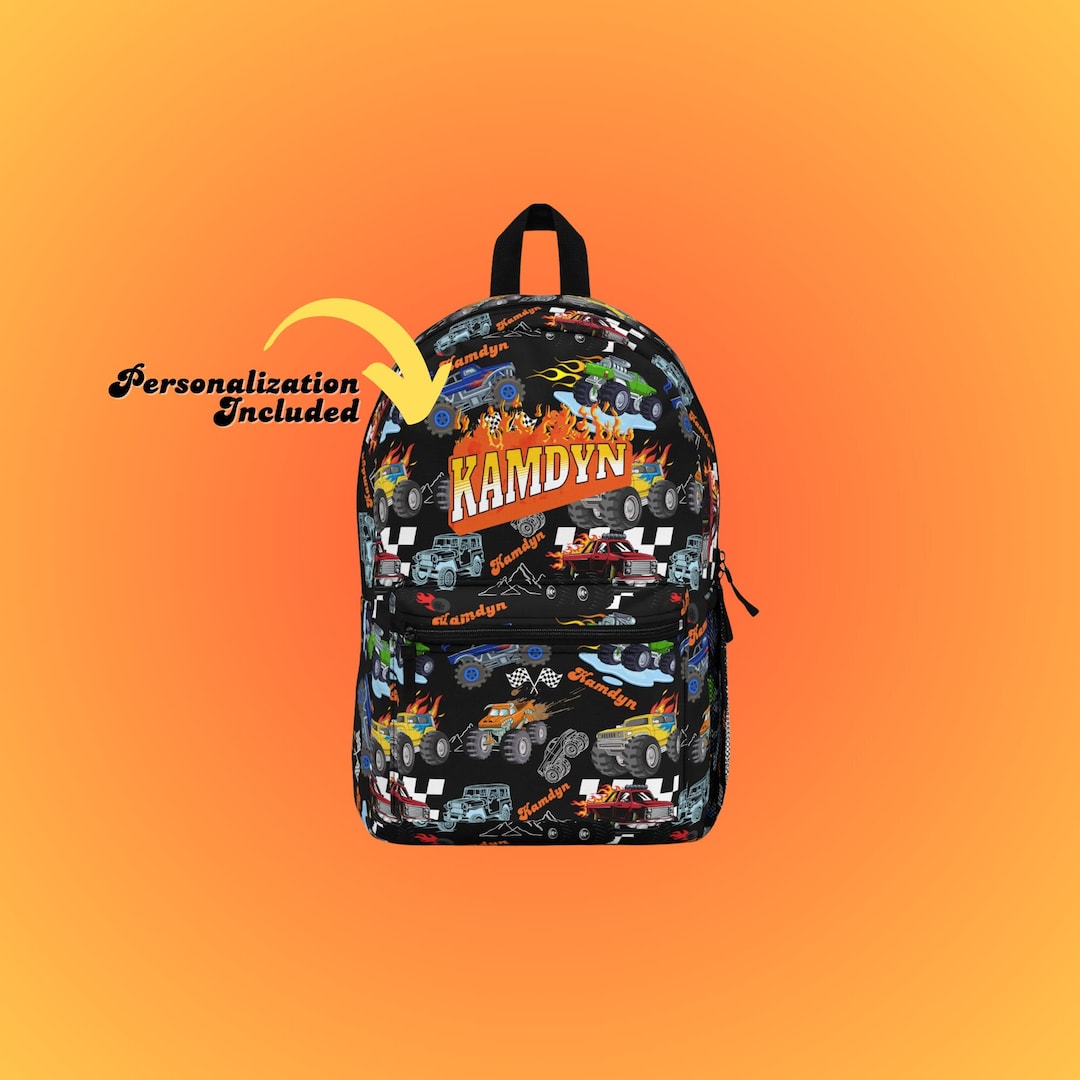 Personalized Monster Truck Backpack for Boys | Custom Truck Backpack ...