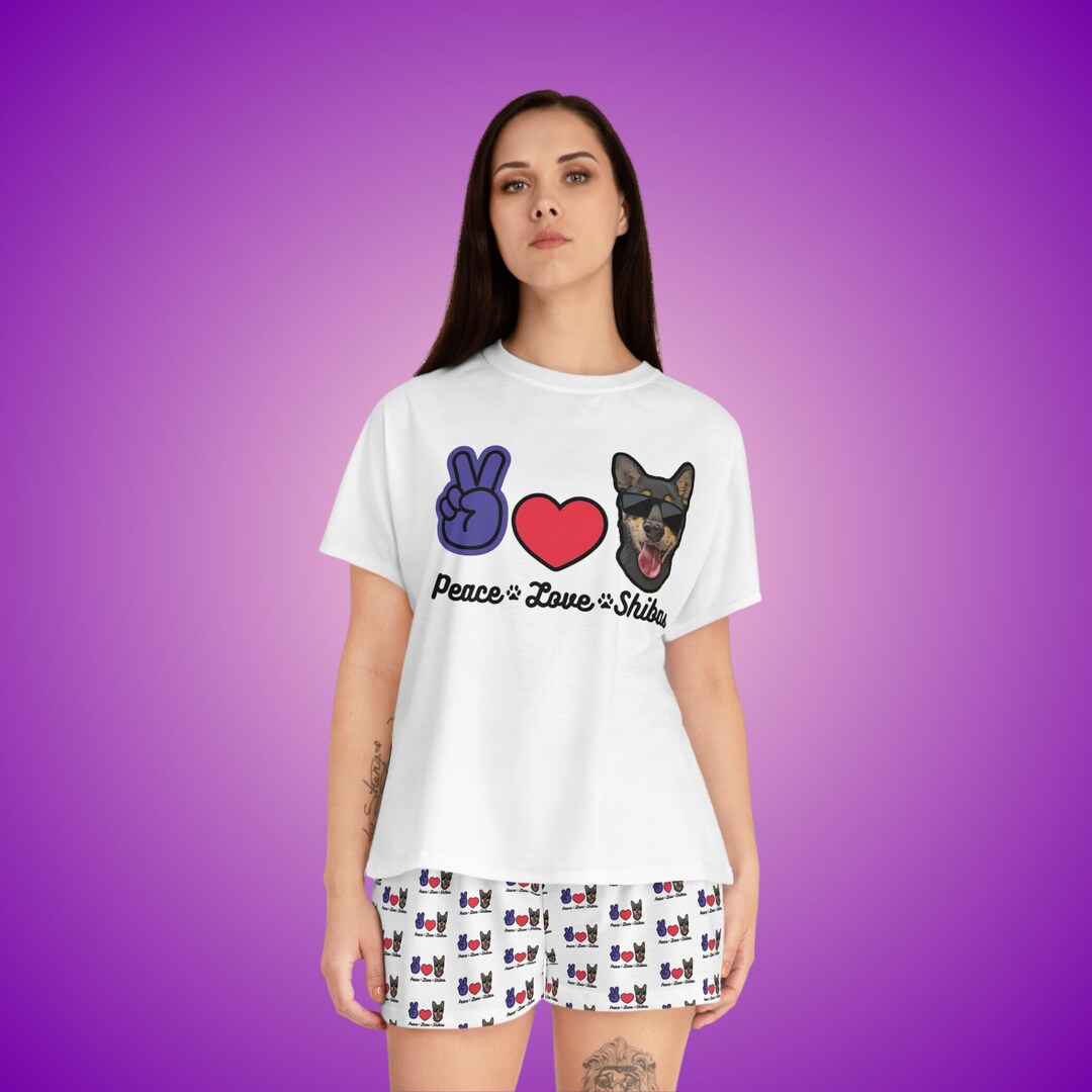 Peace Love Shibas Black & Tan Shiba Inu Women's Short Pajama Set Shiba Inu PJ Set Black and Tan ...