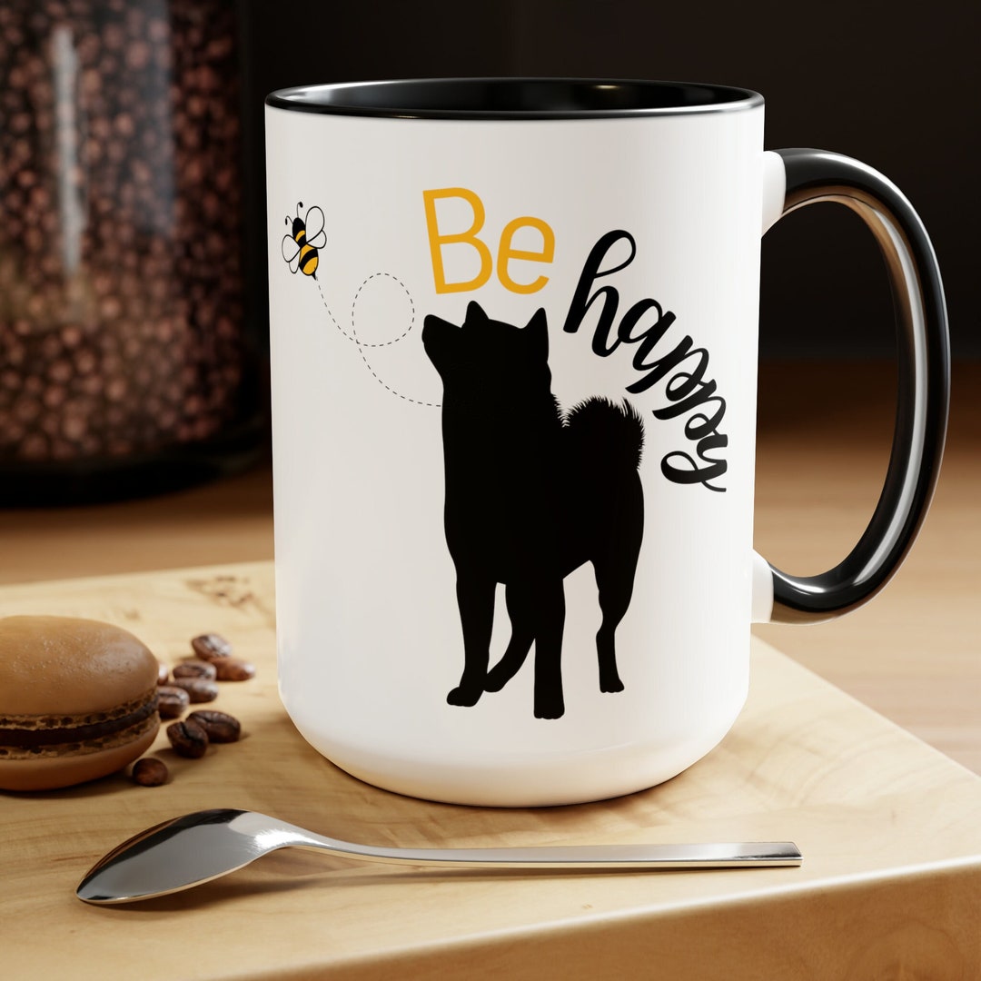 Bee Happy Shiba Inu Two-tone Black and White 15 Oz. Coffee Mug Shiba ...