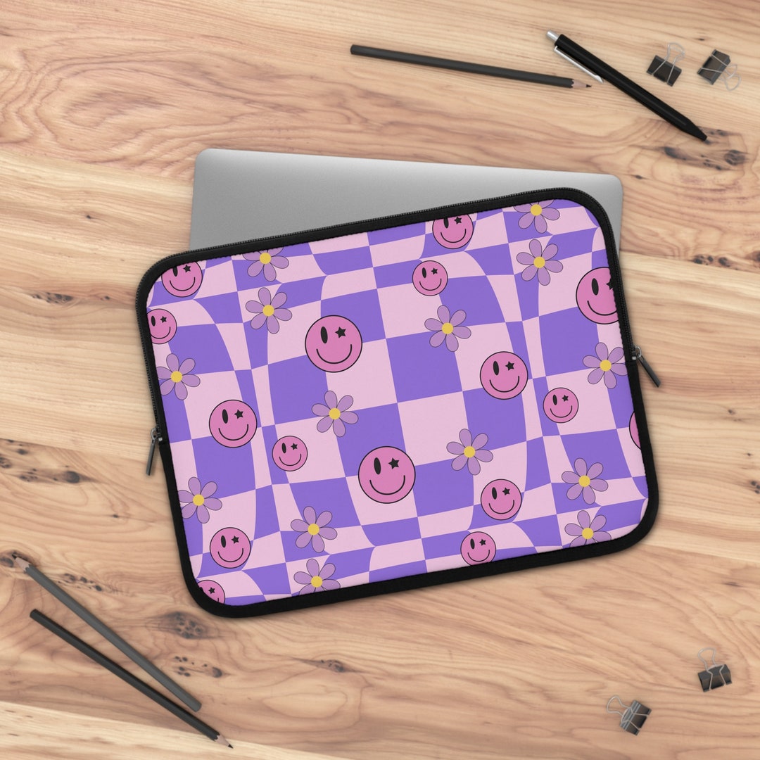 Pink & Purpke Retro Smiley Laptop Sleeve | Neoprene Laptop Case ...