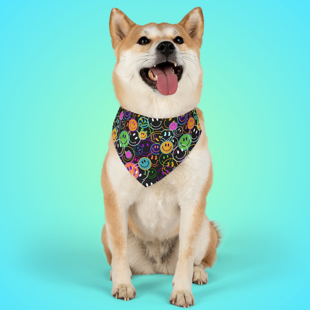Retro Smiley Face Dog Bandana: Wavy Drippy Smile Pet Collar - Etsy