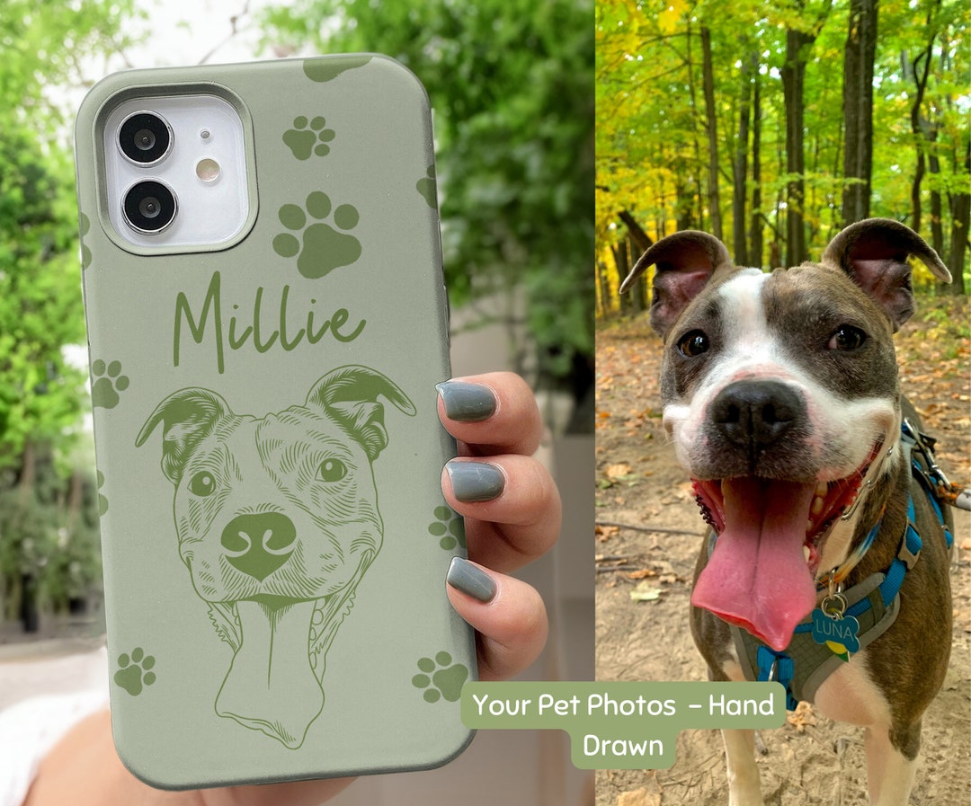 Custom Pet Photo Phone Case Personalized Hand Drawn Dog Phone Case With Pet Name Custom Cat Face ...