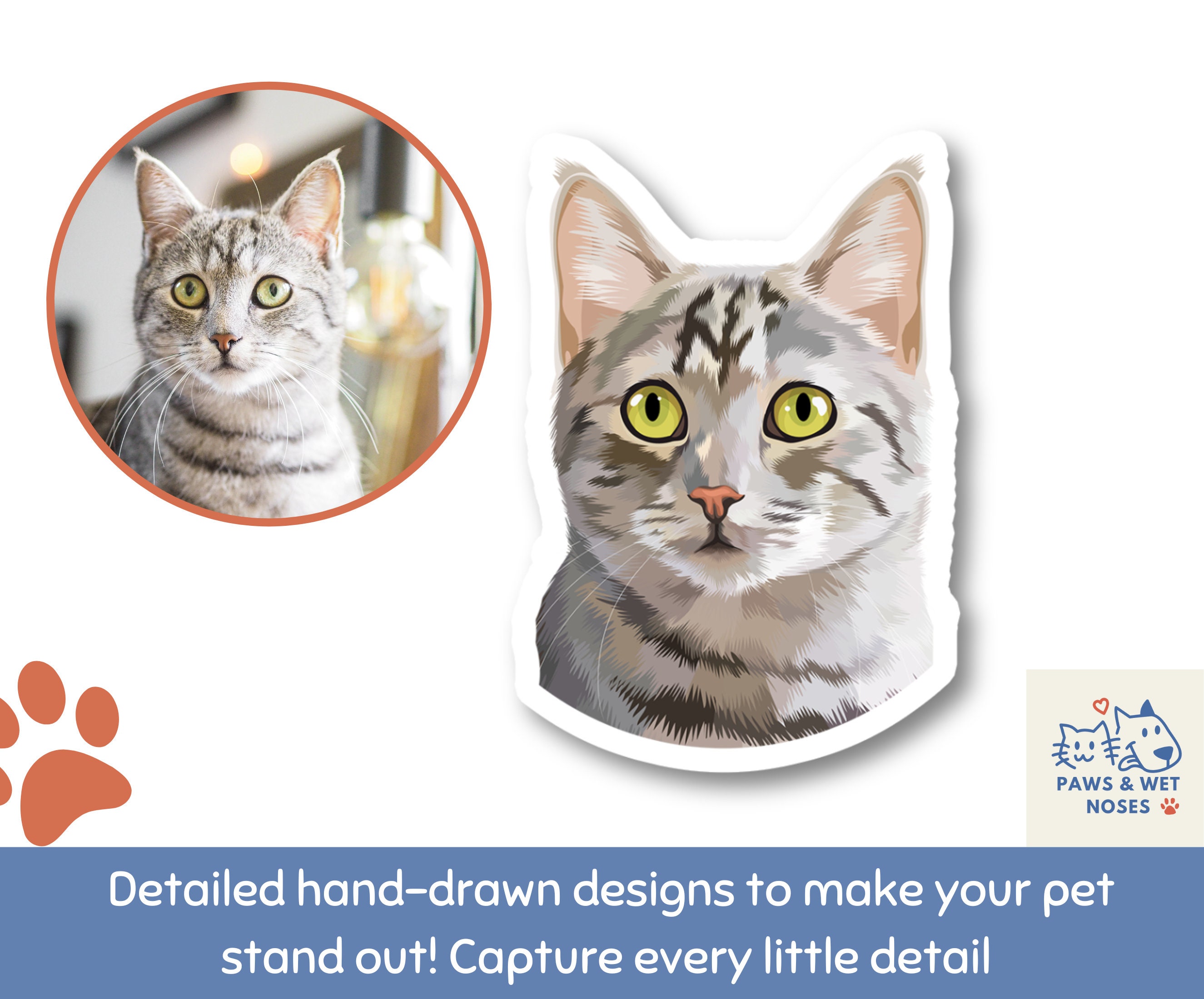 Custom Pet Sticker Using Pet Photo Custom Hand Drawn Dog Face Sticker ...