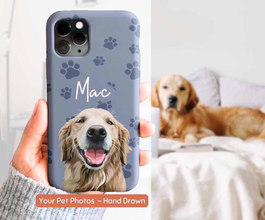 Custom Pet Photo Phone Case Personalized Hand Drawn Dog Phone Case With Pet Name Custom Cat Face ...
