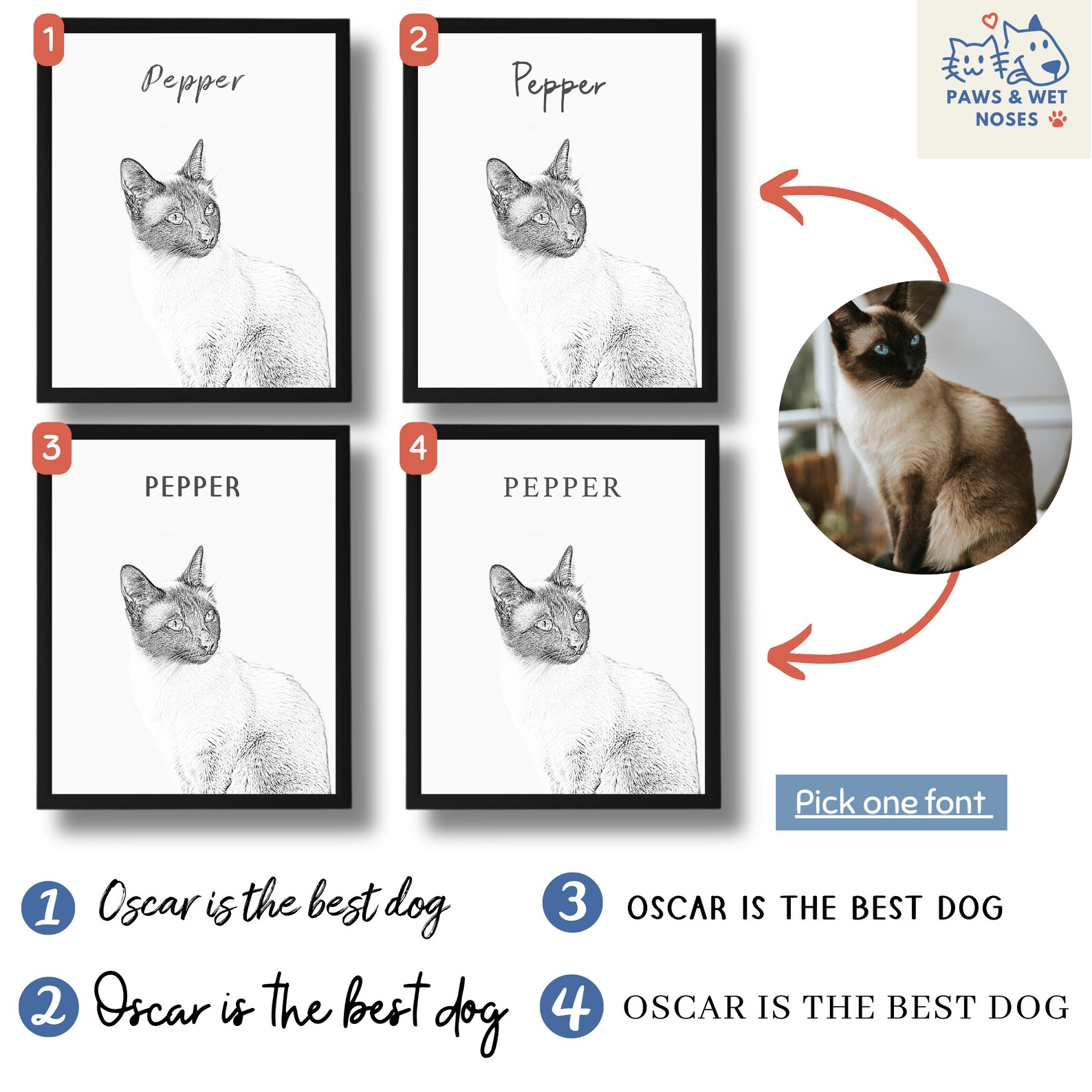 Custom Pet Portrait Using Cat Photo Personalized Digital Cat - Etsy
