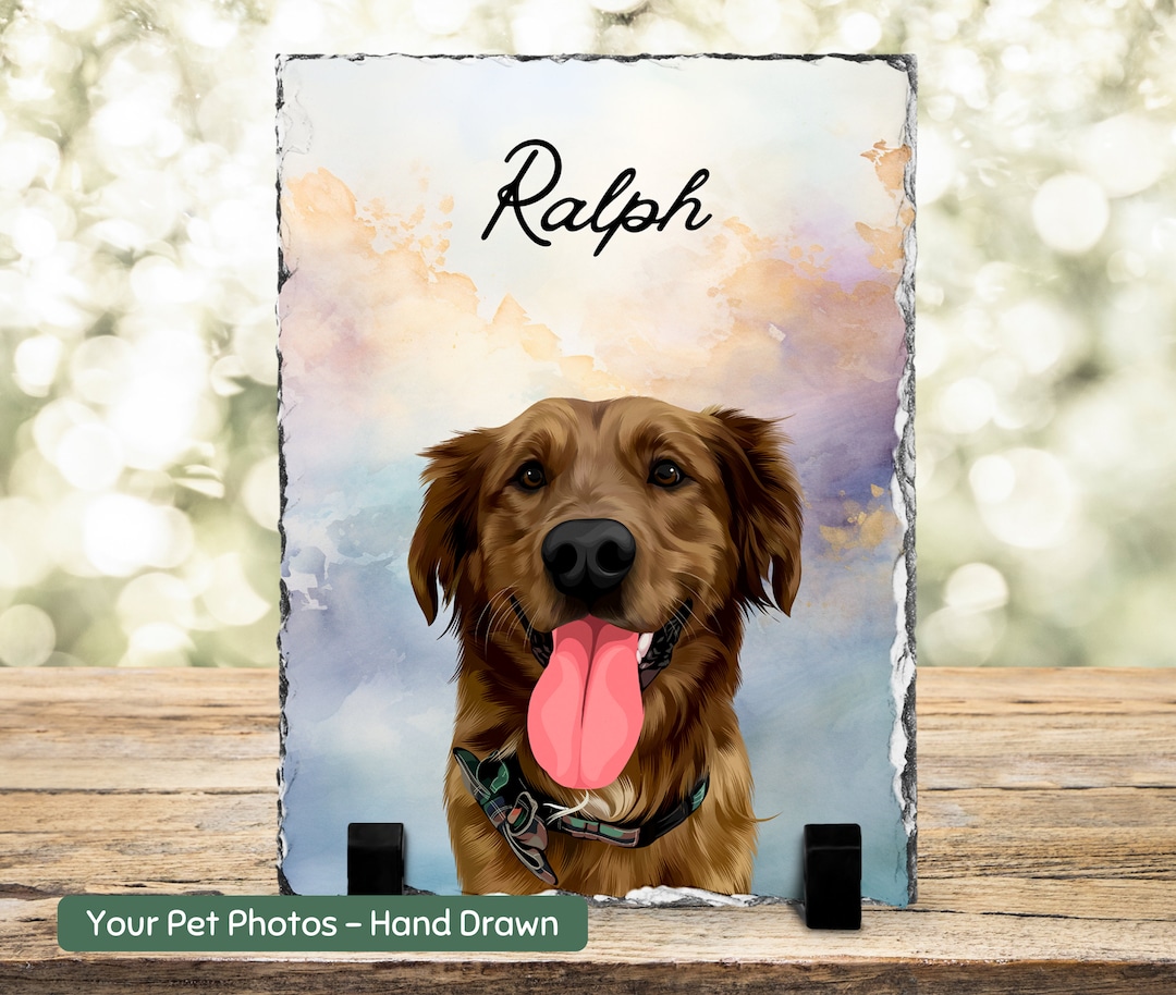 Personalized Pet Portrait Rock Slate, Pet Memorial Plaque, Dog ...