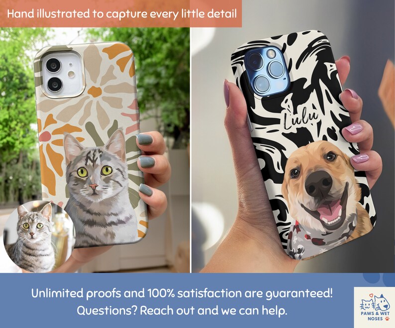 Custom Pet Photo Phone Case Personalized Hand Drawn Dog Phone Case With ...
