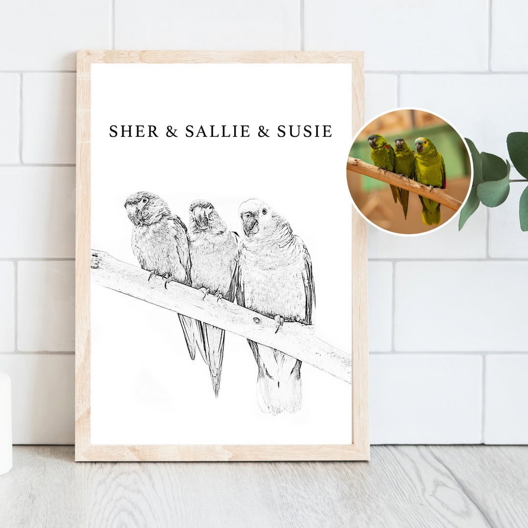 Custom Bird Portrait Using Pet Photo Personalized Digital Pet Bird ...