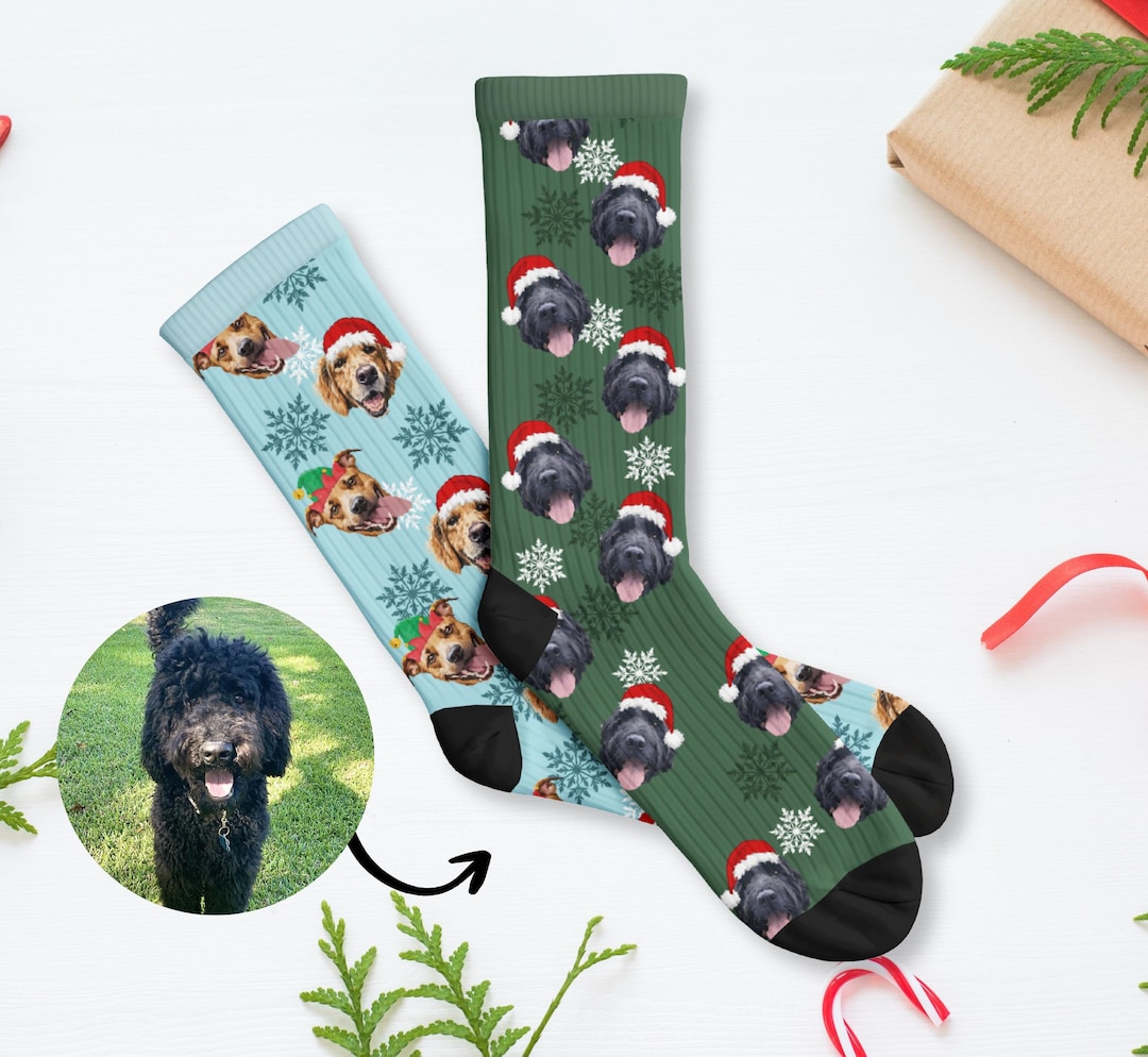 Custom Christmas Socks Using Pet Photo Dog Name Socks Personalized ...