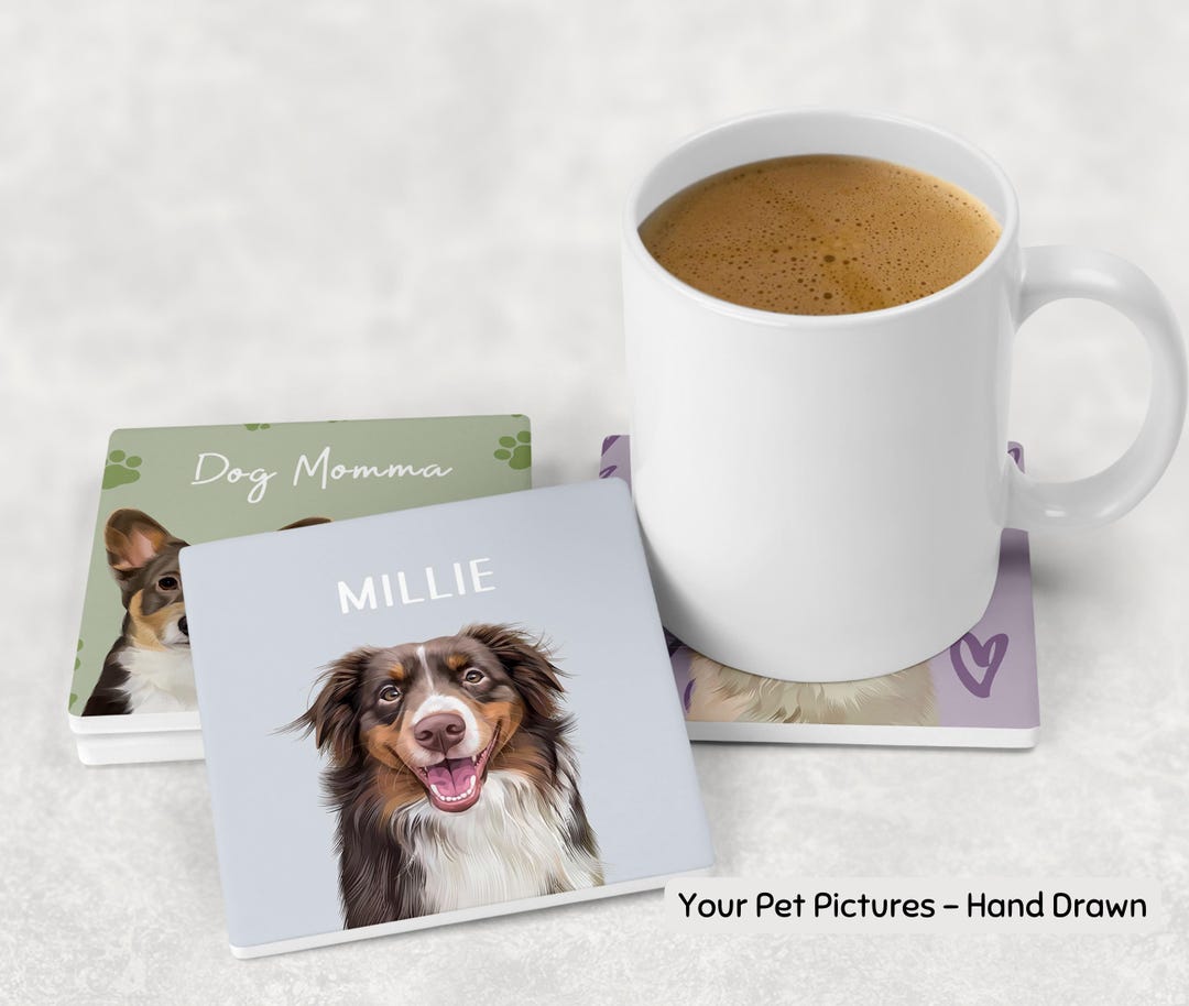 Custom Pet Coasters Using Pet Photo + Name Personalized Ceramic Dog ...