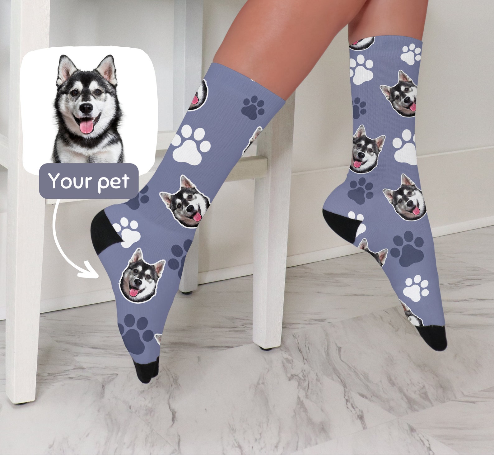 Custom Pet Face Socks From Photo Cat Name Socks Personalized Cat ...