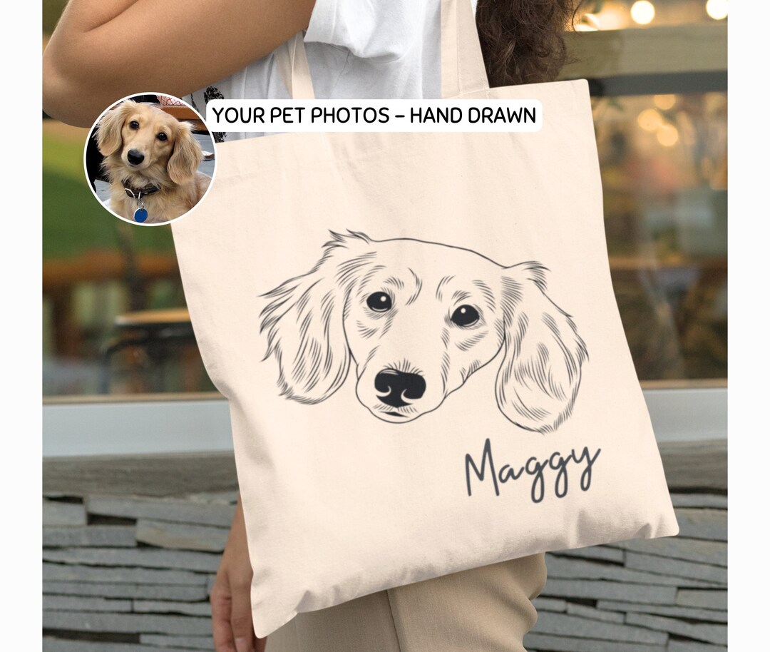 Custom Pet Tote Bag Using Photo + Name Personalized Dog Canvas Tote Bag ...