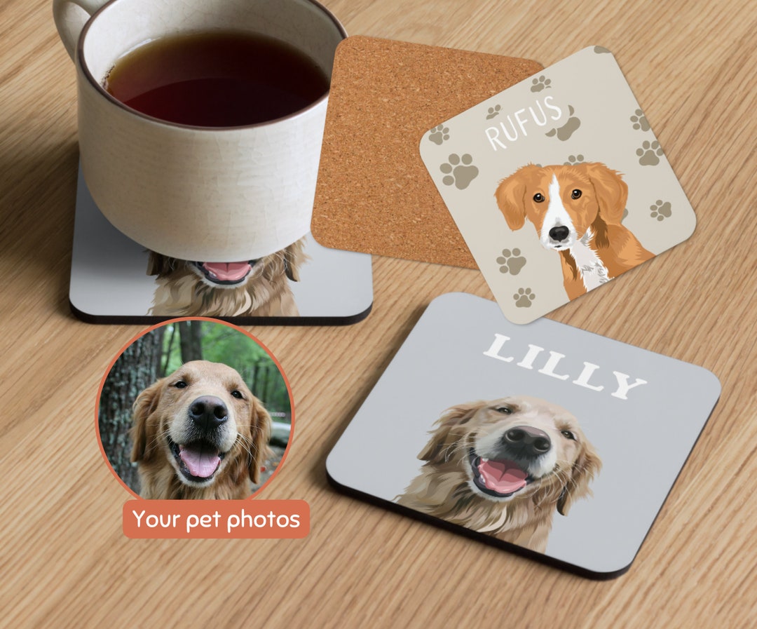 Custom Pet Coasters Using Pet Photo + Name Custom Dog Cork Coaster ...