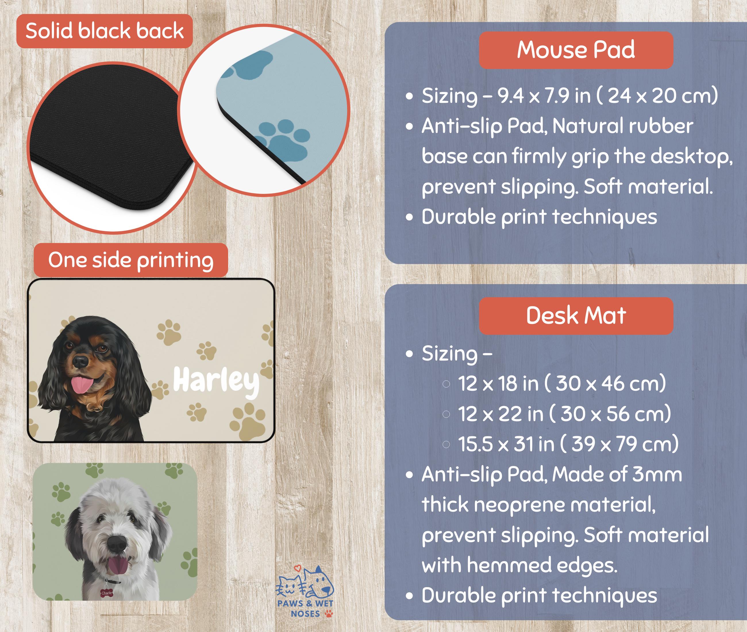 Personalized Pet Desk Pad + Name, Custom Dog Portrait Mouse Mat, Cat ...