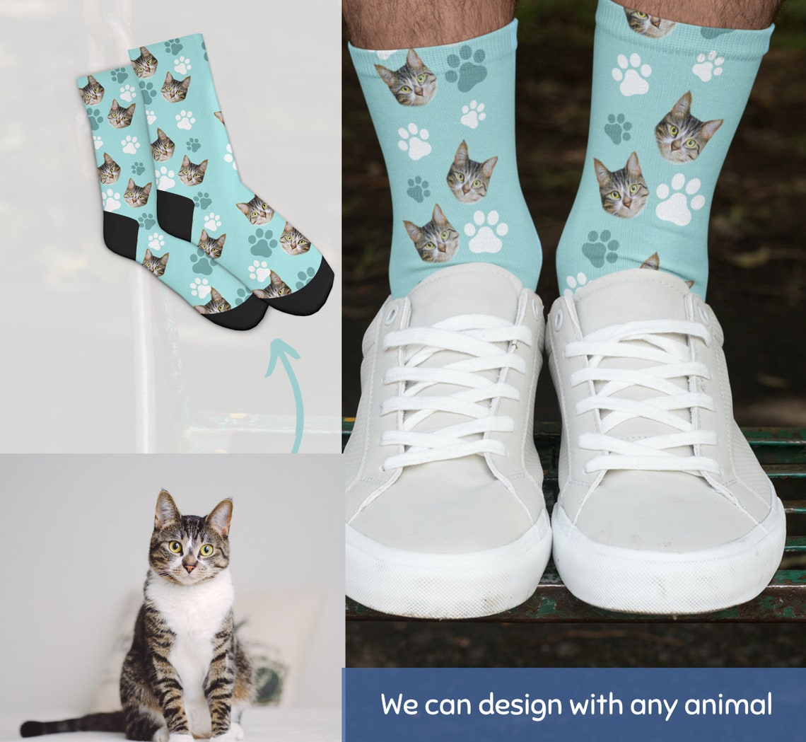 Custom Pet Face Socks From Photo Cat Name Socks Personalized Cat ...