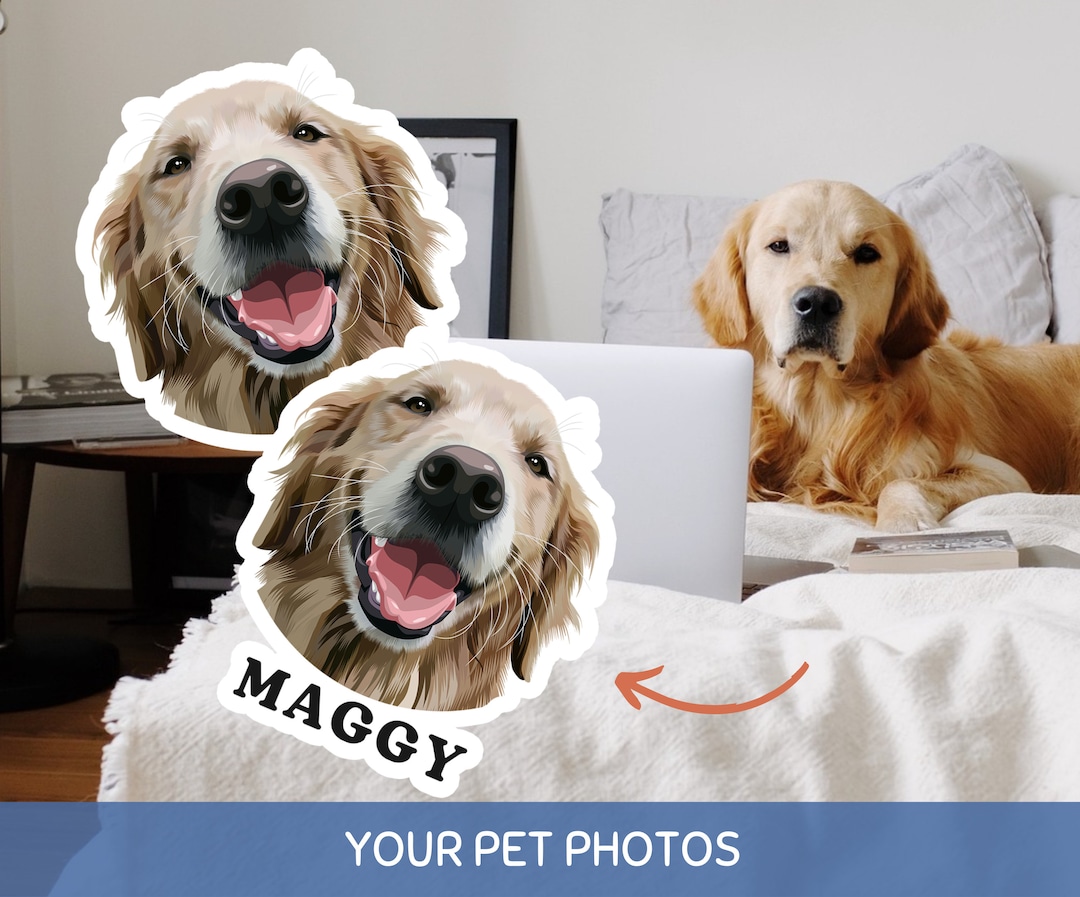 Custom Pet Sticker Using Pet Photo Custom Hand Drawn Dog Face Sticker ...