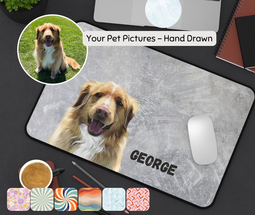 Custom Pet Desk Pad + Name, Personalized Dog Portrait Mouse Pad, Cat ...