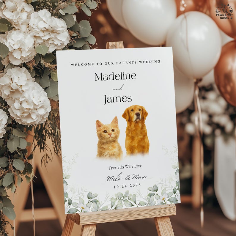Custom Watercolor Pet Wedding Welcome Sign With Pet Photo Personalized ...