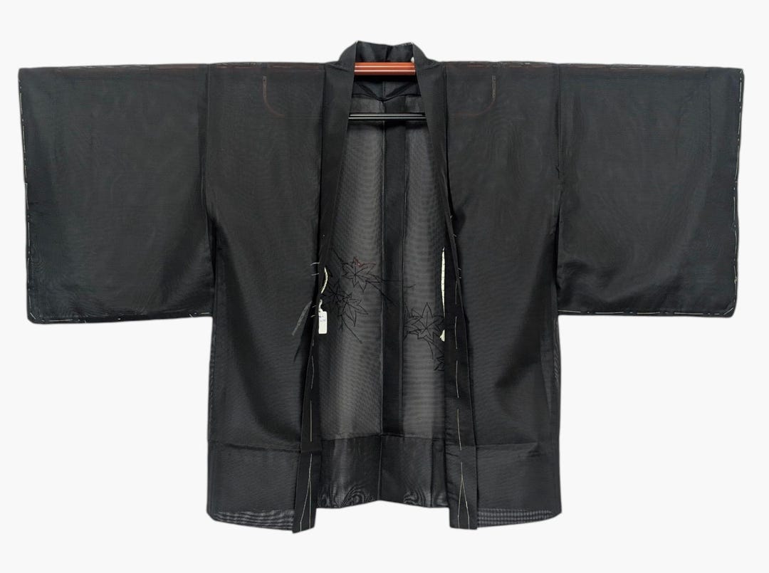 Haori negro - Chaqueta japonesa vintage, hecha a mano, chaqueta abierta ...