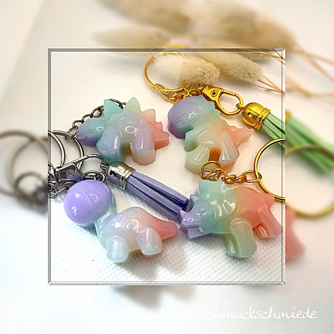 Dino Keychain in Rainbow Design - Etsy
