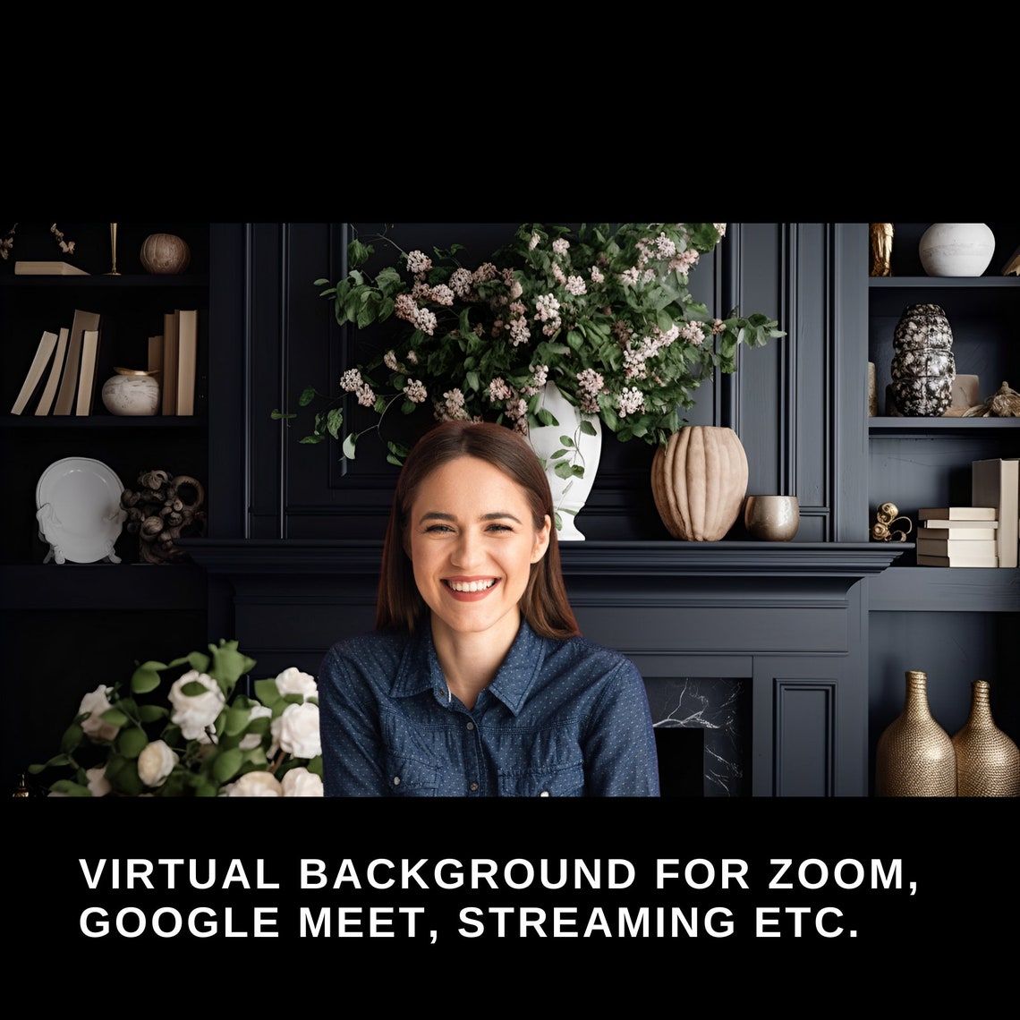 Black Fireplace Digital Zoom Background Office Background Microsoft ...