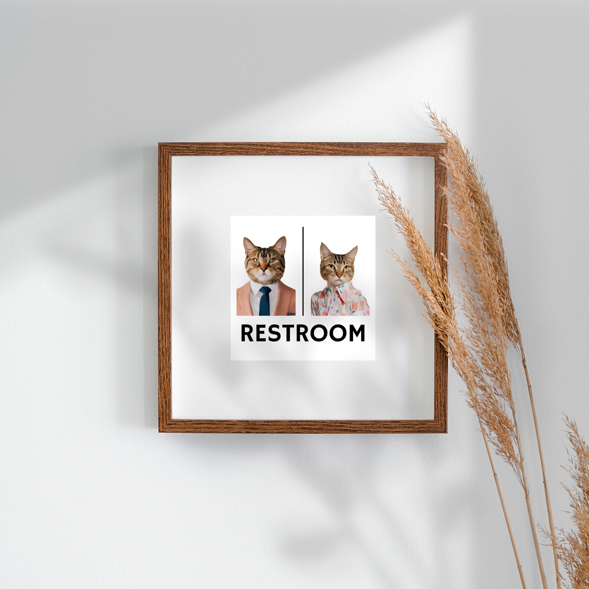 Funny Restroom Decor, Printable Toilet Sign With Lady Cat and Gentleman ...