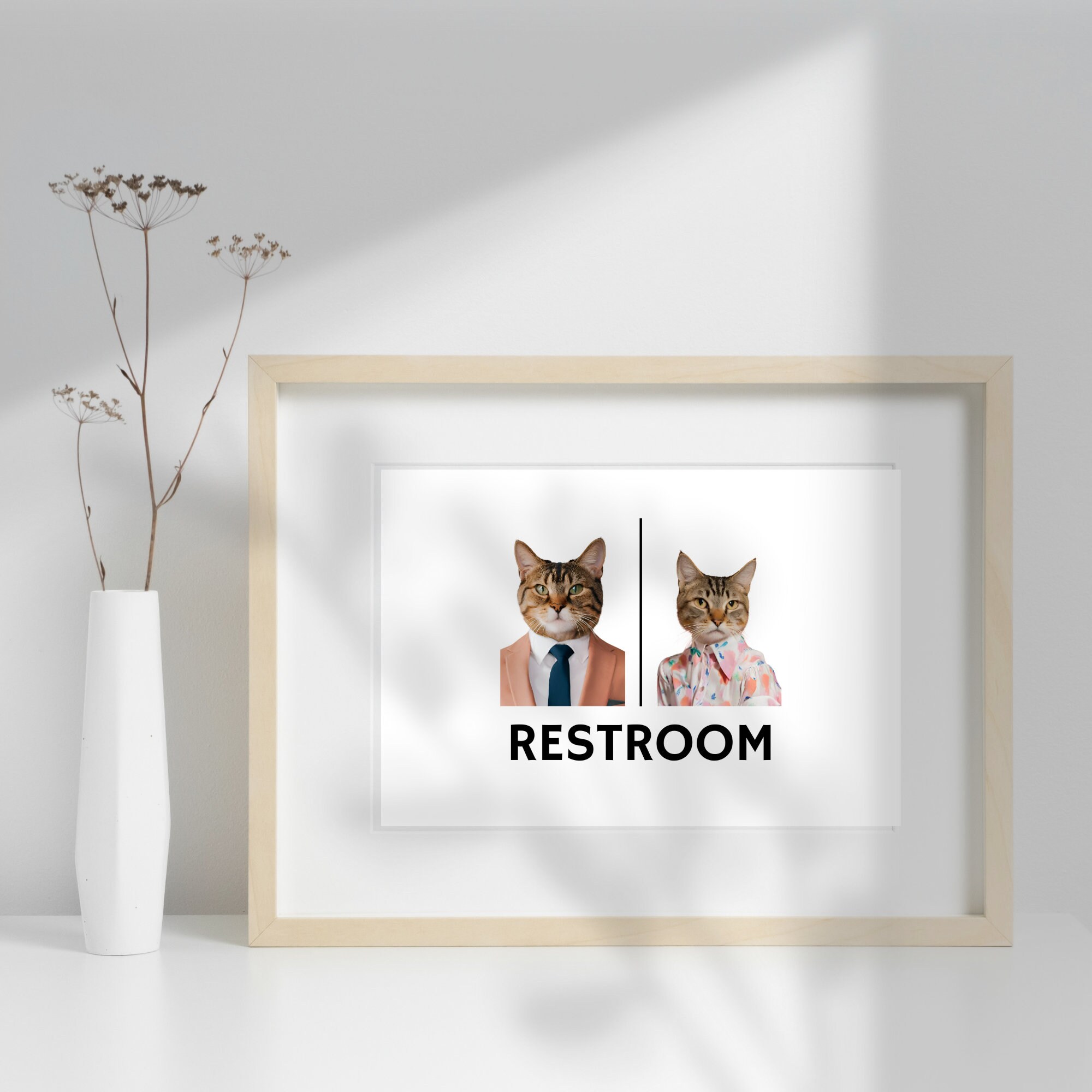 Funny Restroom Decor, Printable Toilet Sign With Lady Cat and Gentleman ...