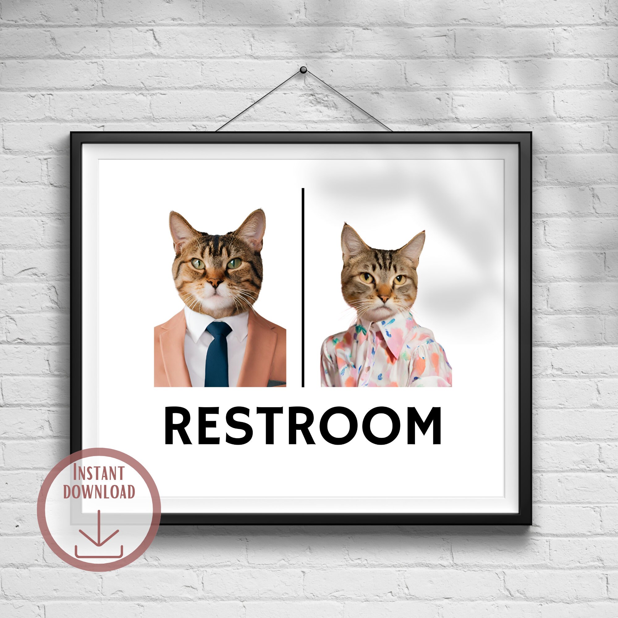 Funny Restroom Decor, Printable Toilet Sign With Lady Cat and Gentleman ...