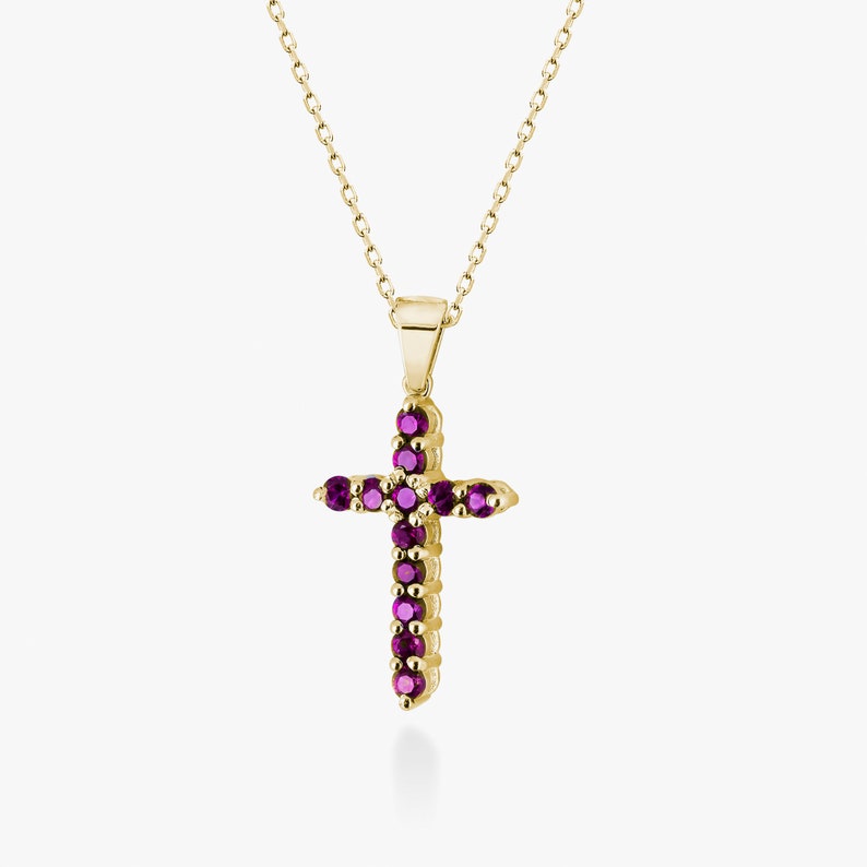 14K Solid Gold Pink Color Cross Necklace for Women, Pink Cross ...