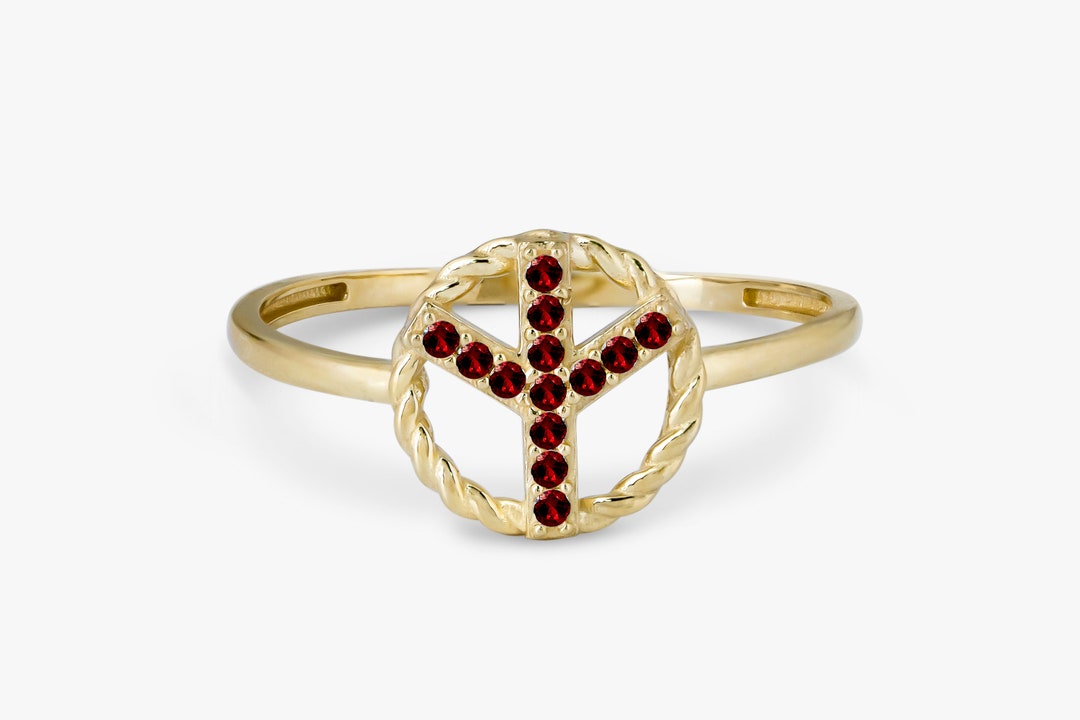Symbol of Peace Ruby Diamond Gold Ring, 14K Solid Gold Ruby Peace Ring ...