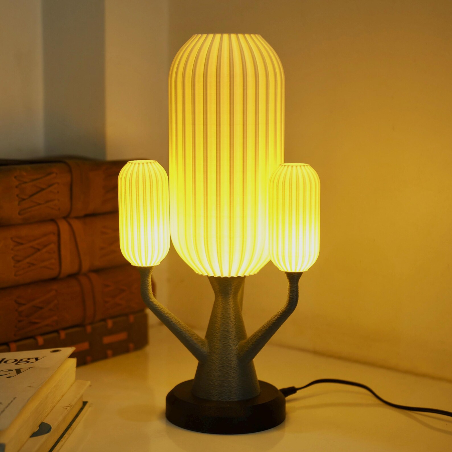 Minimalist 3D Printed Tree of Life Table Lamp Modern Unique Gold Shade ...