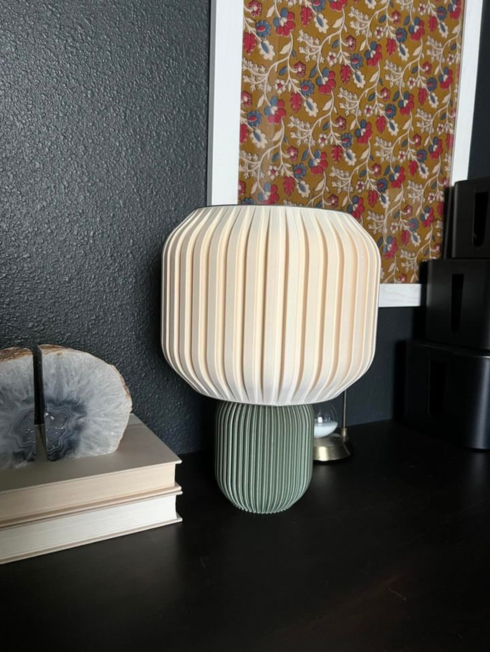 Contemporary Cream and Green Table Lamp Pleated Cream Lamp With Sage ...