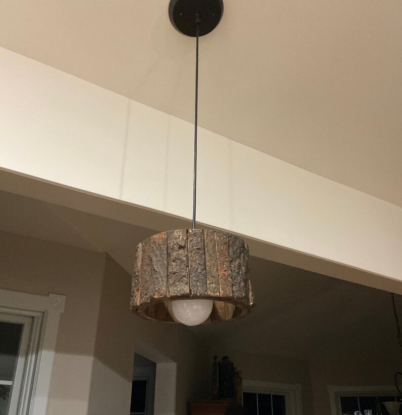 Wooden Pendant Rustic Tree Bark Light | Handmade Hanging Lamp | Natural ...