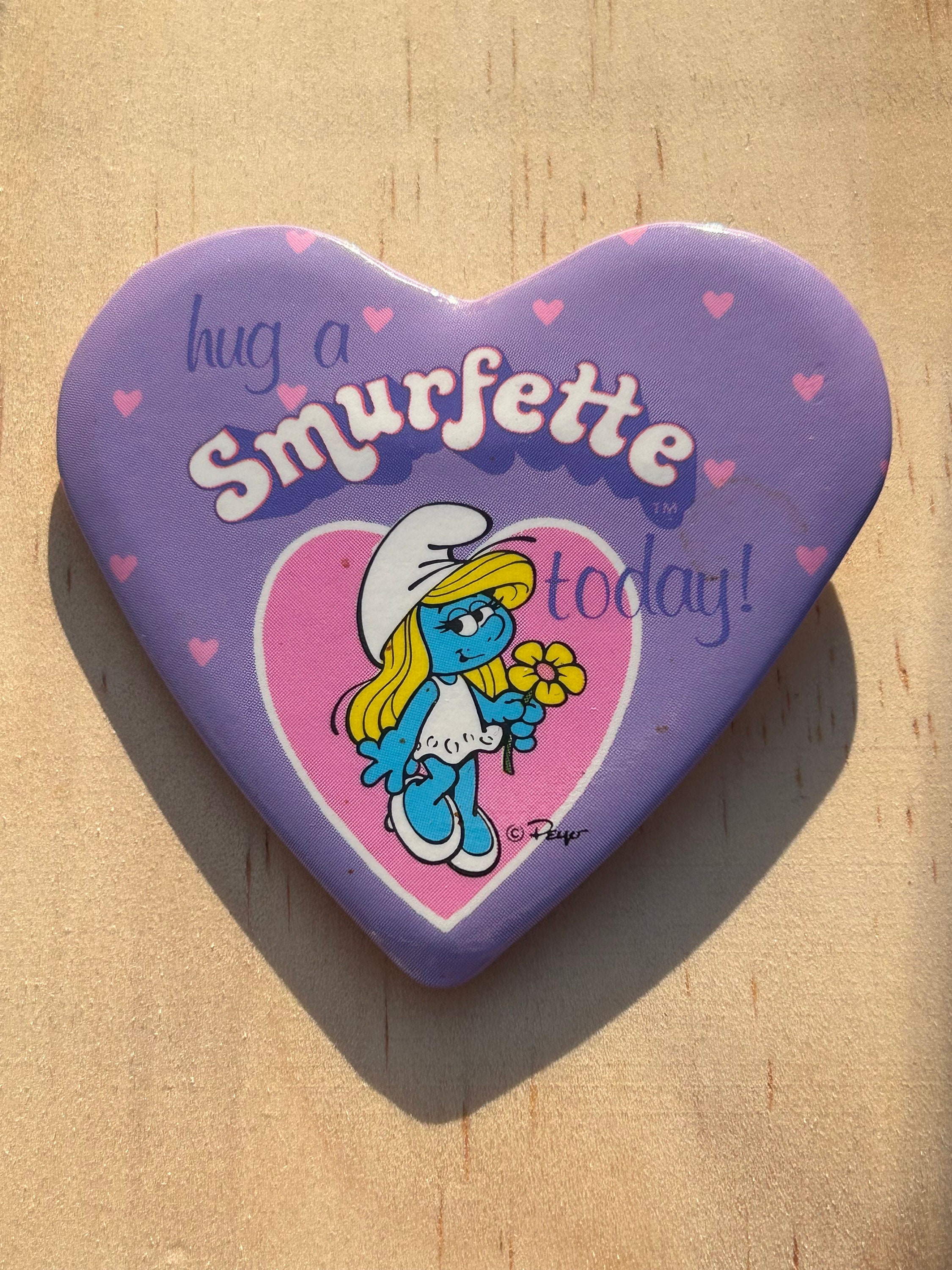 Vintage Smurfette Purple Heart-shaped Button Pin 1983 Pinback “hug a ...
