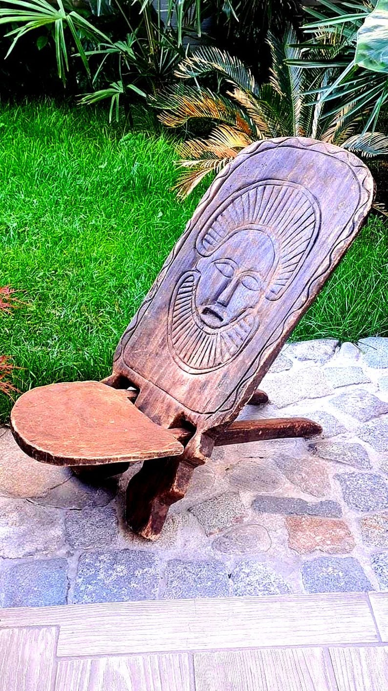 Antique Senufo Stargazer Chair: Hand-carved African Folding Wood Tribal ...