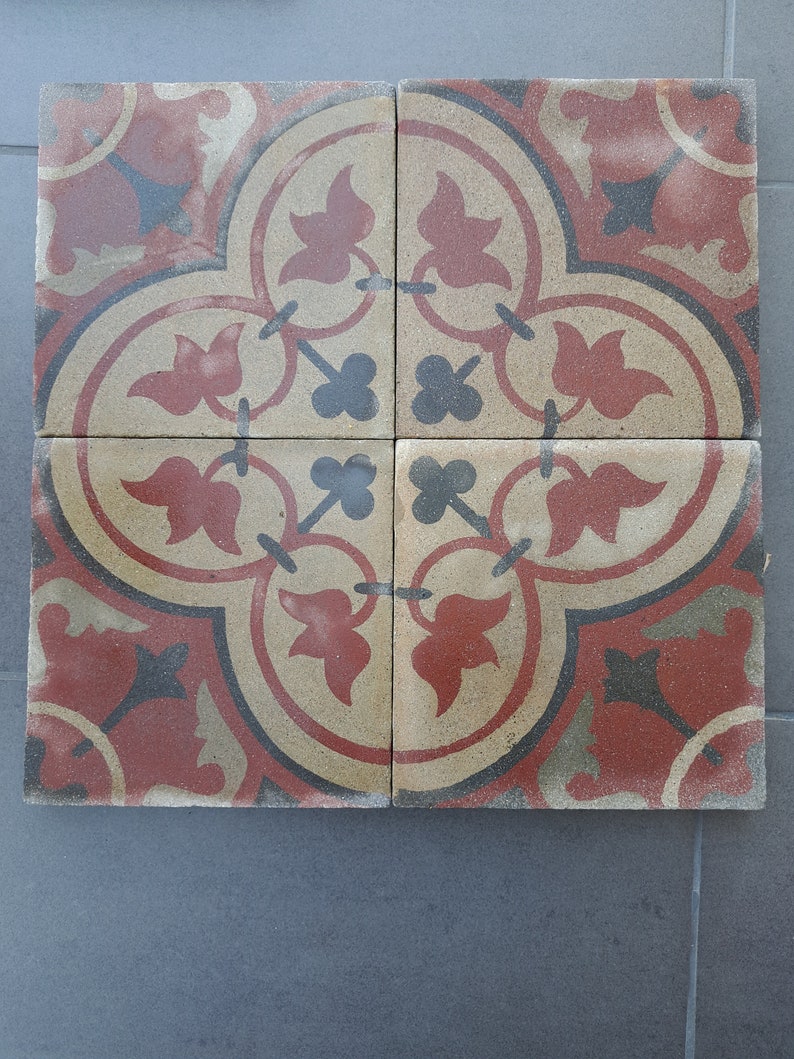 Set of 4 Antique Concrete Tiles From 1890 - Etsy