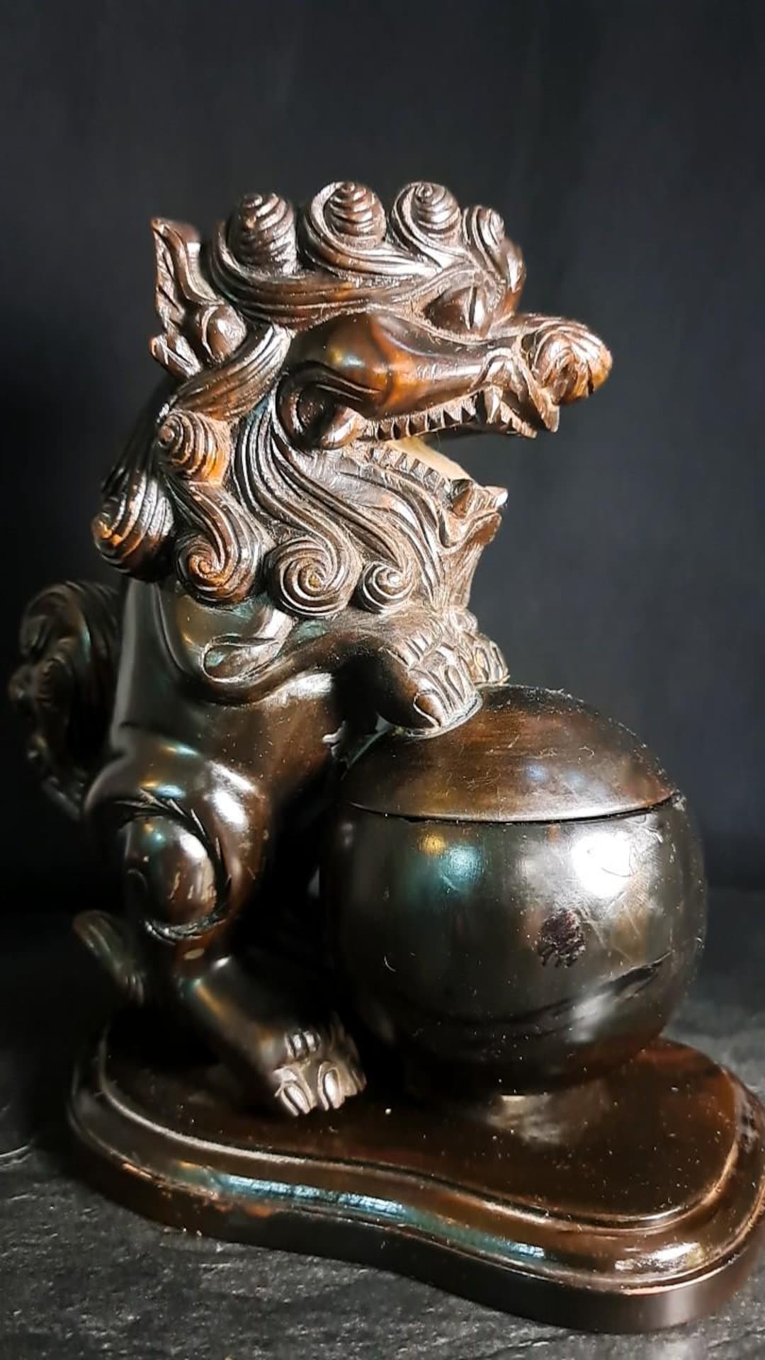 7,48 Inch Large Japanese Wooden Shi-shi Dog Statue - Okinawa Buddhist ...