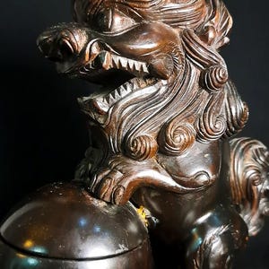 7,48 Inch Large Japanese Wooden Shi-shi Dog Statue - Okinawa Buddhist ...