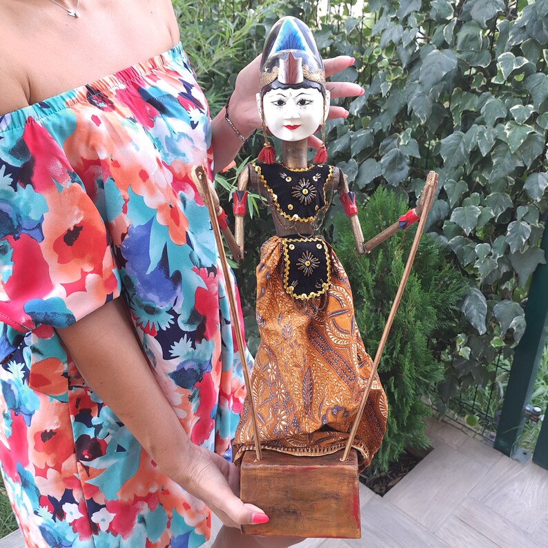 22,44 Inch Vintage Carved Wood Rod Puppet, Wayang Golek, Indonesian Rod ...
