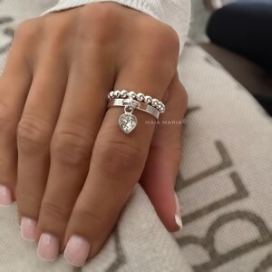 Heart Charm Ring, Birthday Gift, Handmade Gifts, Silver Band Ring ...