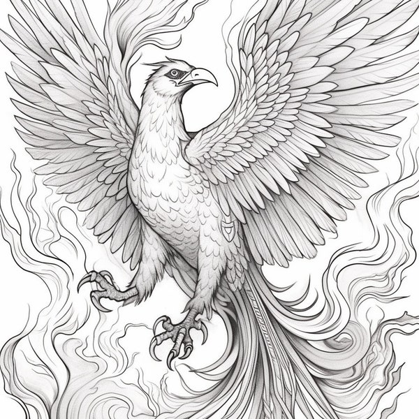 Phoenix Coloring Pages - Etsy