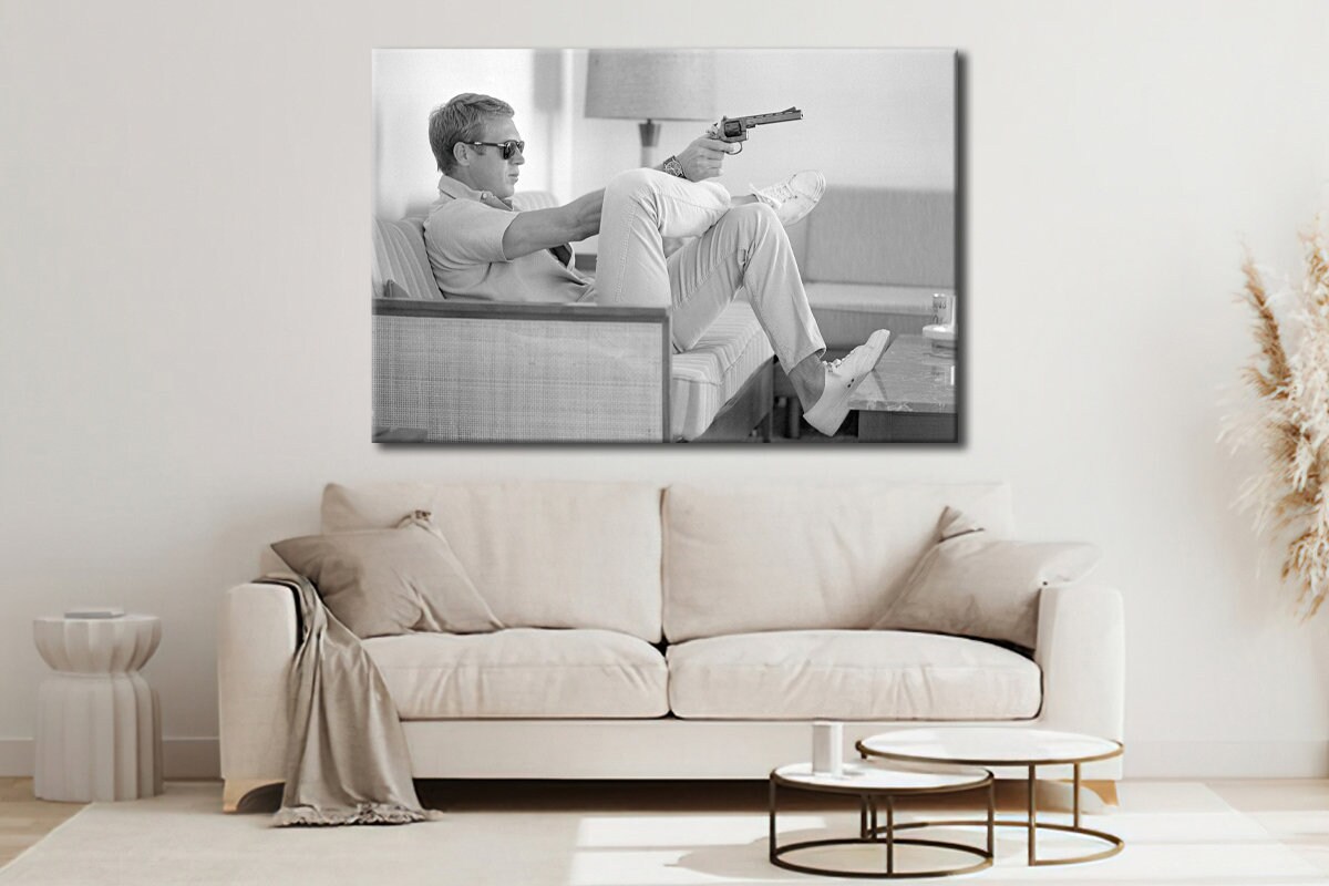 Steve Mcqueen Wall Art Steve Mcqueen Gun Canvas Art B&W - Etsy