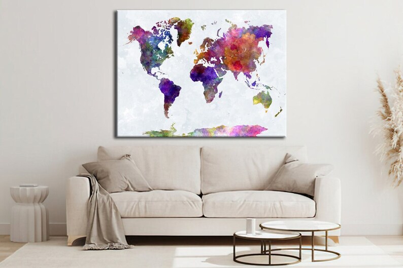 World Map Wall Art Colorful World Map Canvas Art World Map - Etsy