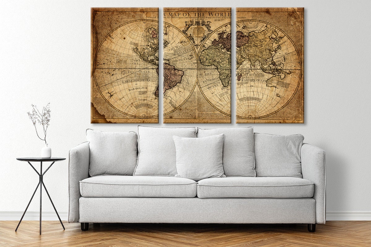 Buy Vintage Old World Map Wall Art, Old World Map Canvas Art, Old World ...
