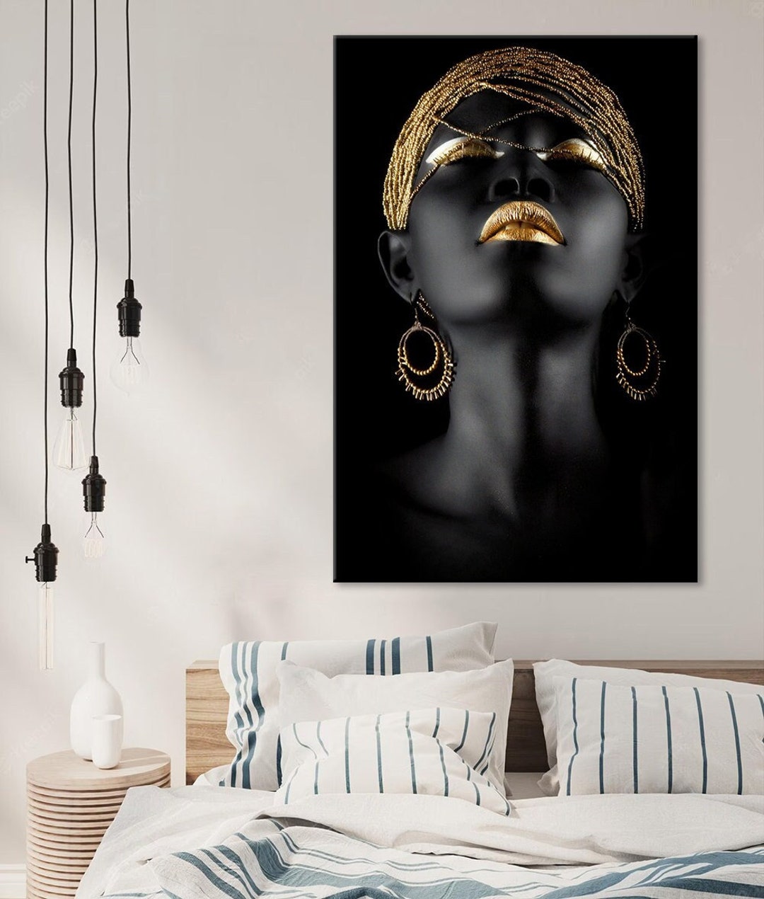 Gold African Woman Wall Art, Gold African Woman Canvas Art, African Woman Gold Home Decor, Gold ...