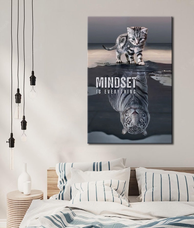 Mindset is Everythink Wall Art, Cat & Tiger Canvas Art, Motivation ...