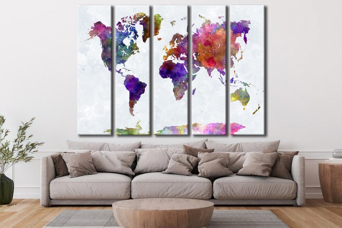 World Map Wall Art, Colorful World Map Canvas Art, World Map Home Decor ...