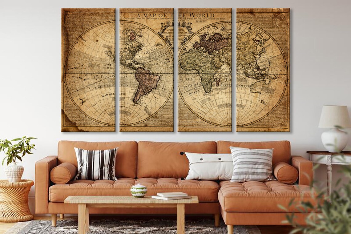 Vintage Old World Map Wall Art Old World Map Canvas Art Old - Etsy
