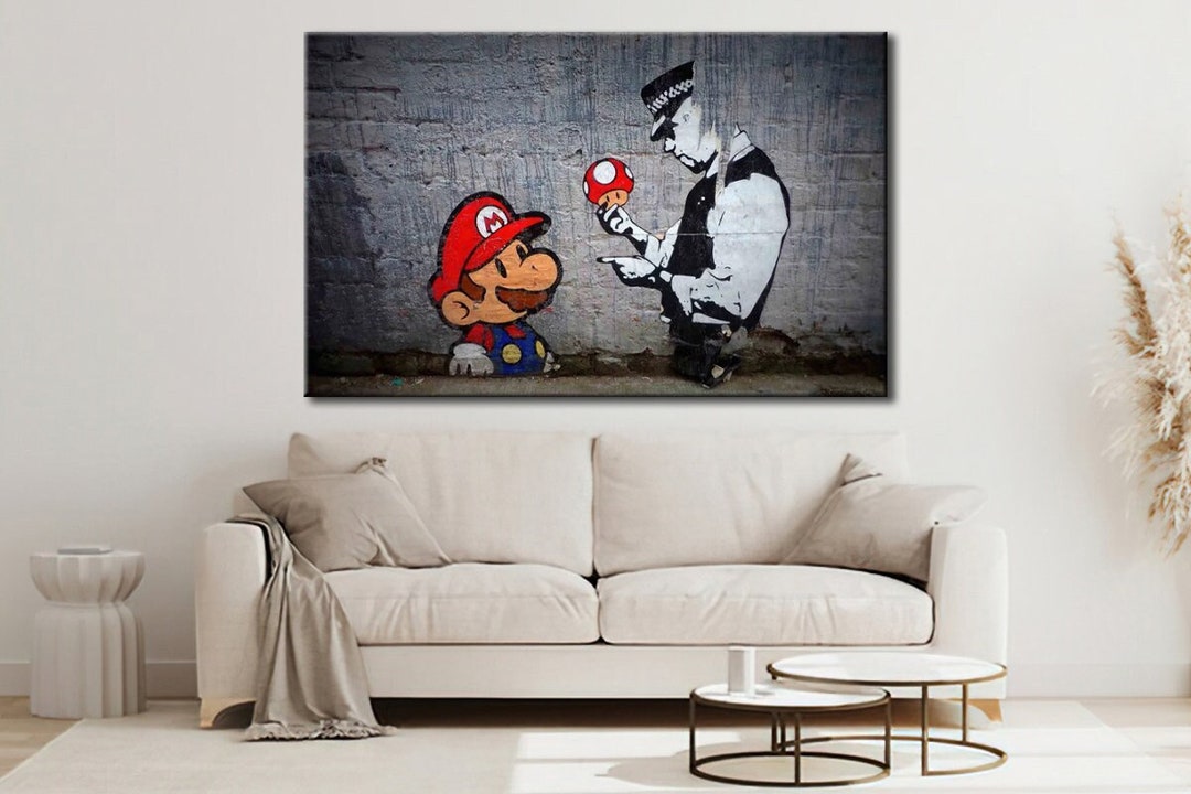 Banksy Mario and Cop Wall Art, Mario and Cop Canvas Art, Banksy Home ...